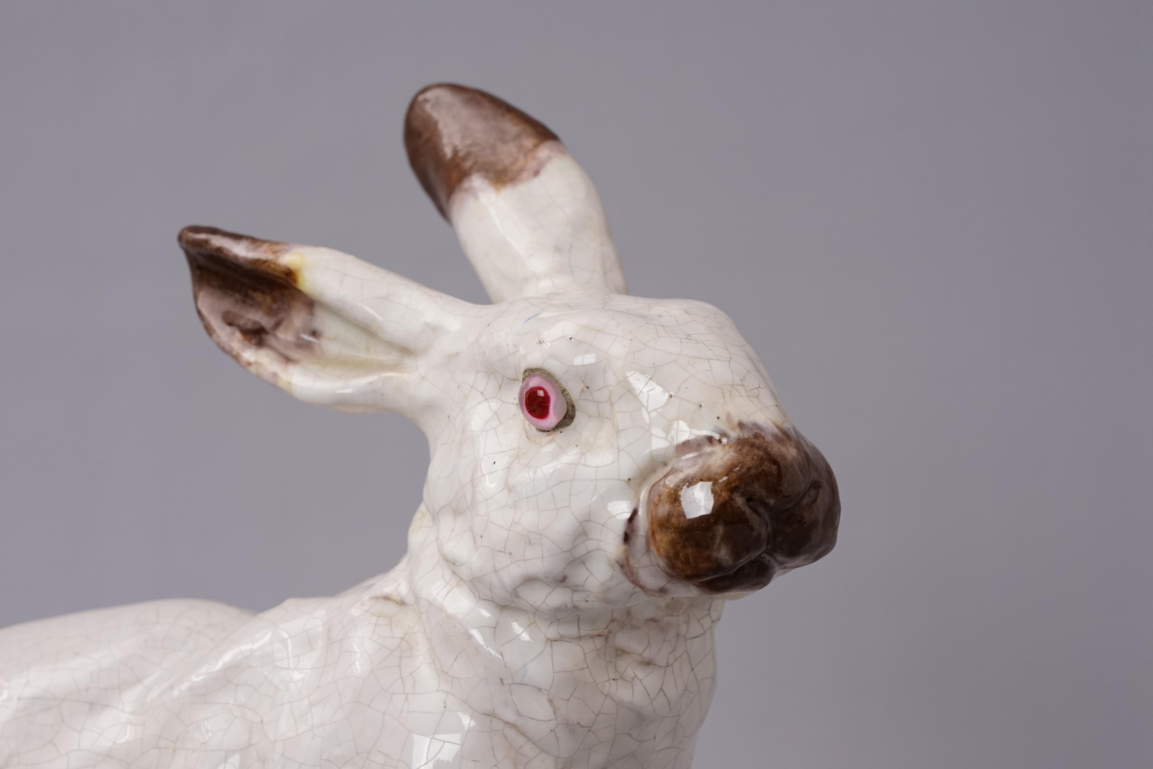 Rabbit sculpture in Fayance by J. Filmont Cean France For Sale at 1stDibs