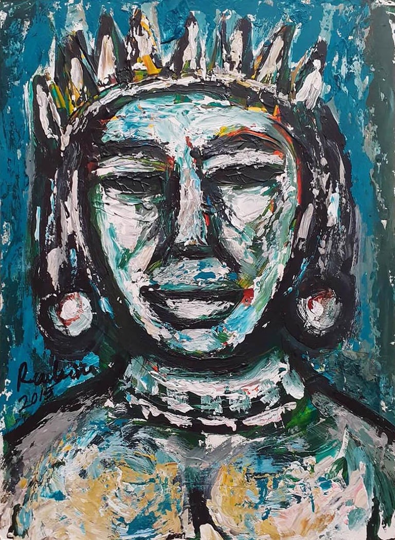 Rabin Mondal - Queen, Acrylic on Board, Blue, Green, Grey Color by ...