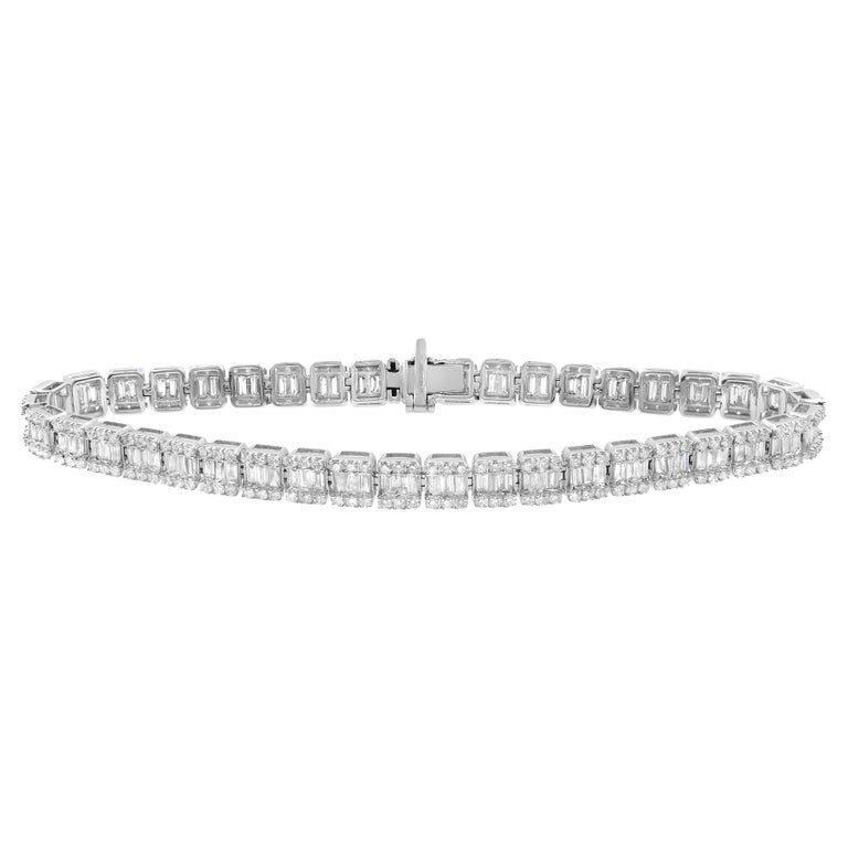 Rachael Koen Baguette and Round Diamond Tennis Bracelet 14k White Gold 5.22cttw For Sale at 1stDibs
