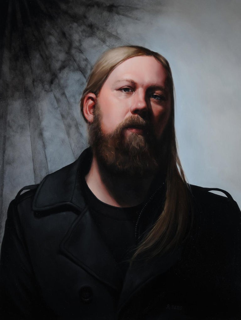 Rachel Bess - "Black Sun" oil painting male portrait long hair with ...