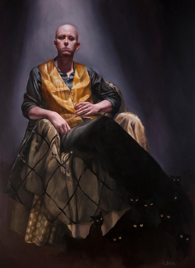 Rachel Bess - "The Violet Hour" figurative painting male with cats ...