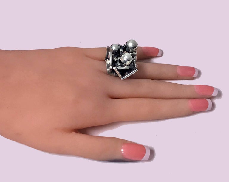 Rachel Gera Abstract Modernist Sterling Ring, Israel, circa 1975 For ...