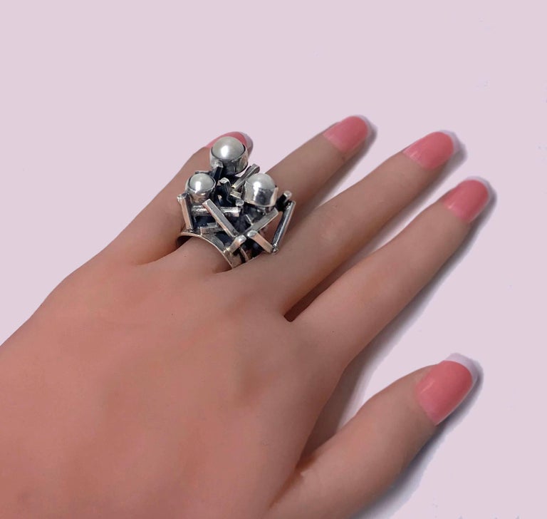 Rachel Gera Abstract Modernist Sterling Ring, Israel, circa 1975 For ...
