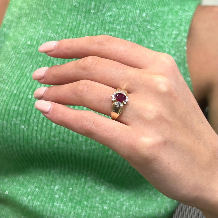 Rachel Koen 0.55Cts Red Ruby and 0.18Cts Diamond Ring 10K Yellow Gold ...