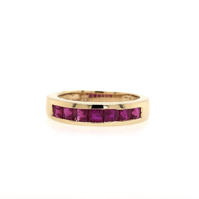 Rachel Koen 0.84cttw Princess Cut Pink Ruby Band Ring 14K Yellow Gold ...