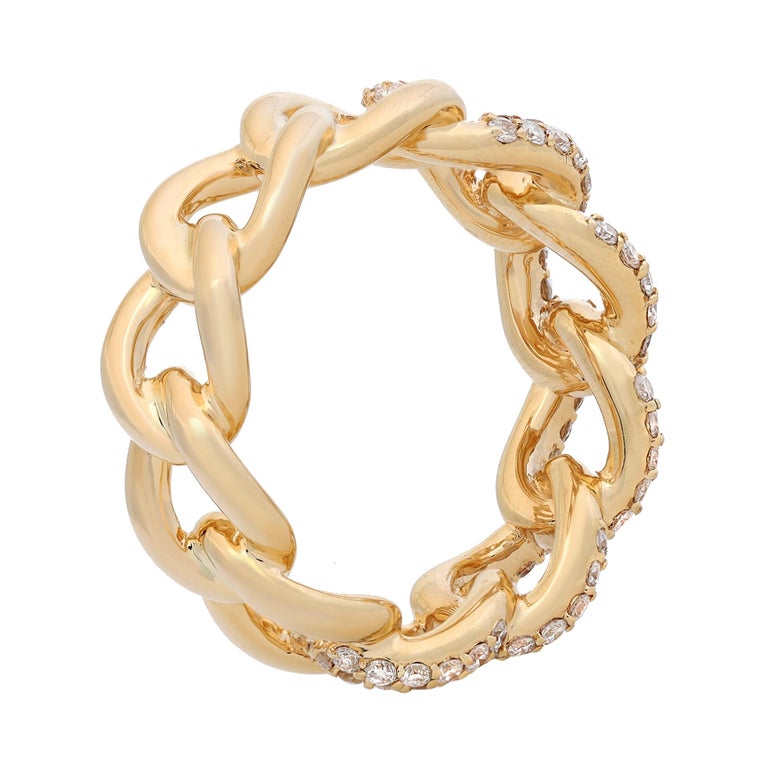 Rachel Koen 0.95Cttw Pave Set Diamond Chain Link Ring 18K Yellow Gold ...
