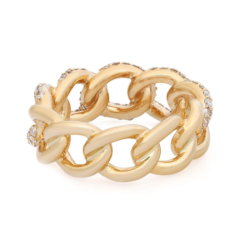 Rachel Koen 0.95Cttw Pave Set Diamond Chain Link Ring 18K Yellow Gold ...
