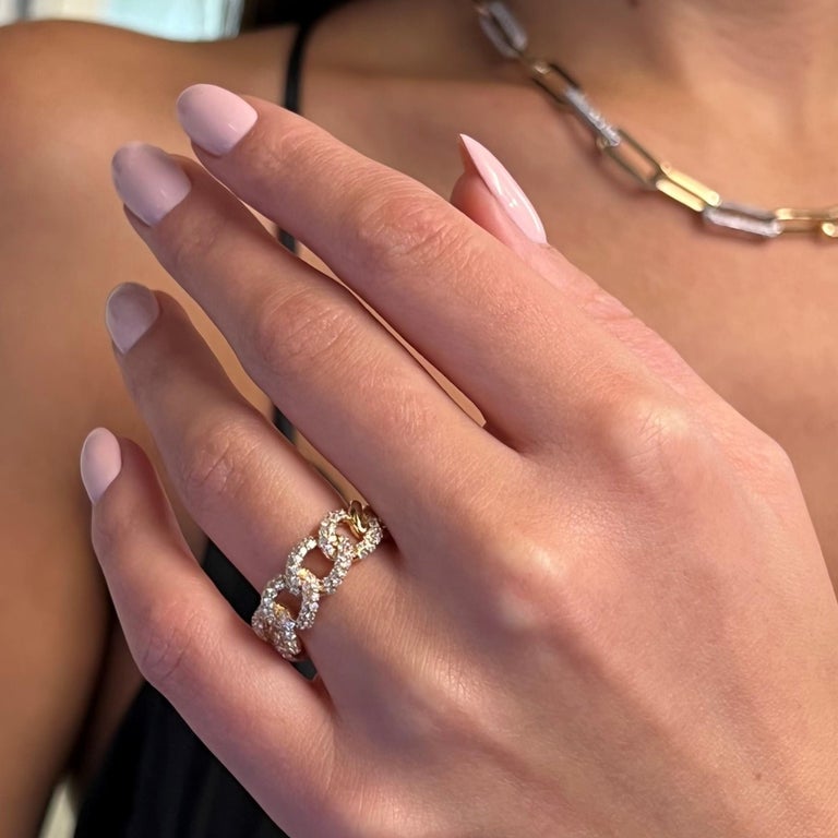 Rachel Koen 0.95Cttw Pave Set Diamond Chain Link Ring 18K Yellow Gold For Sale at 1stDibs