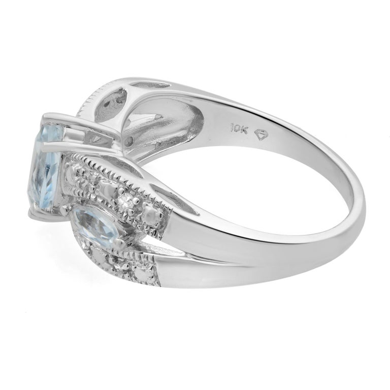 Rachel Koen 1.00ct Aquamarine and 0.10ct Diamonds Cocktail Ring 14K ...