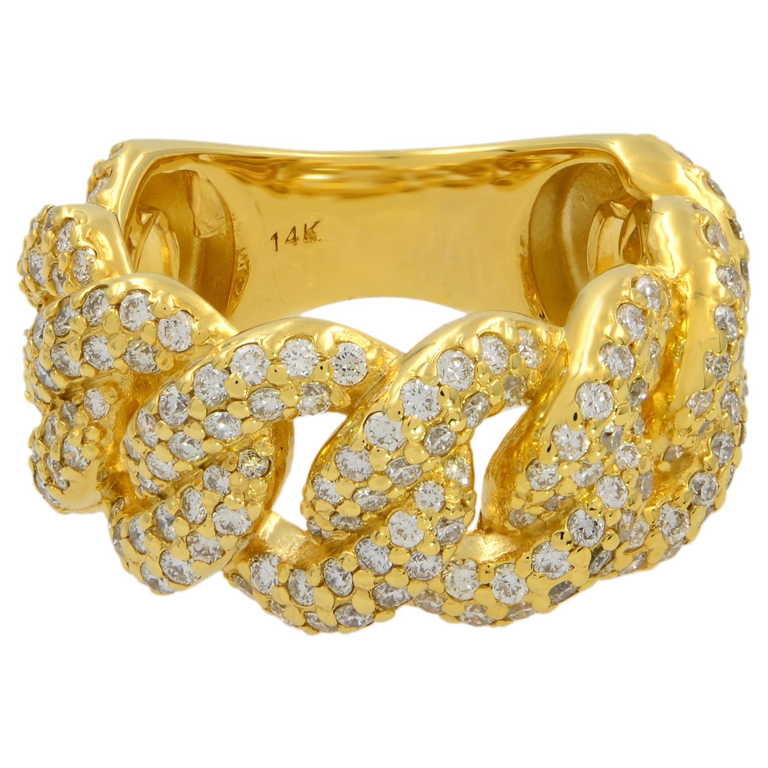 2.57 Carat Cuban Link Ring 18 Karat Yellow Gold Pavé Set For Sale at ...