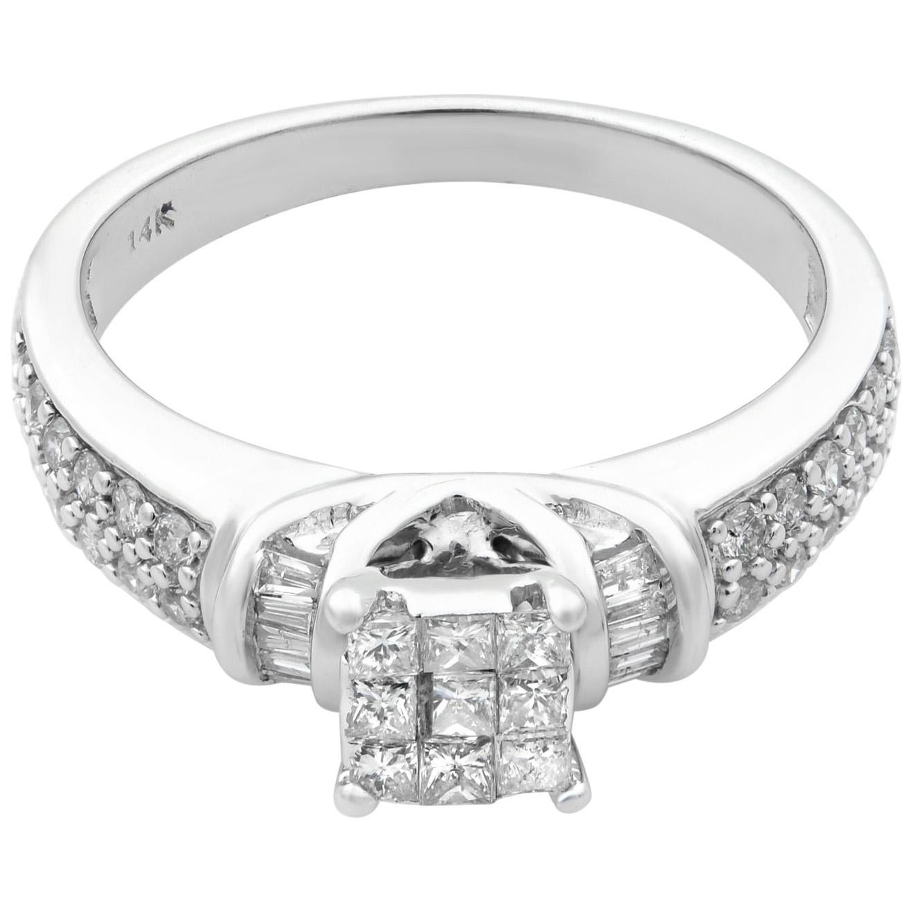 Art Deco 0.55 Carat Diamond 18 Karat White Gold Geometric Engagement ...