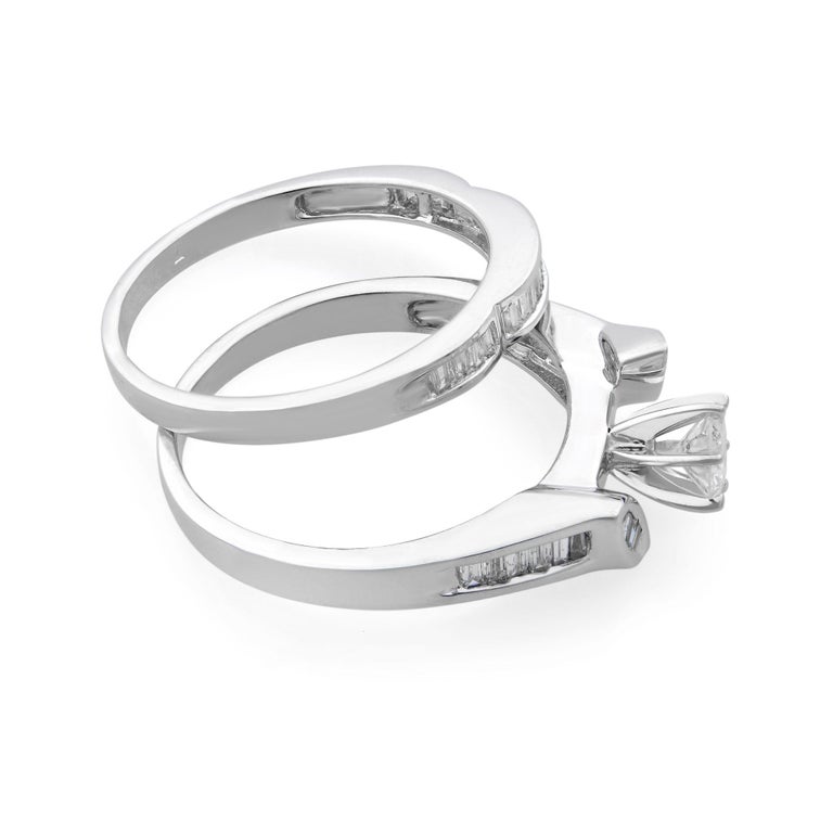 Rachel Koen 14K White Gold Diamond Two Piece Ring Set 0.75Cttw For Sale ...