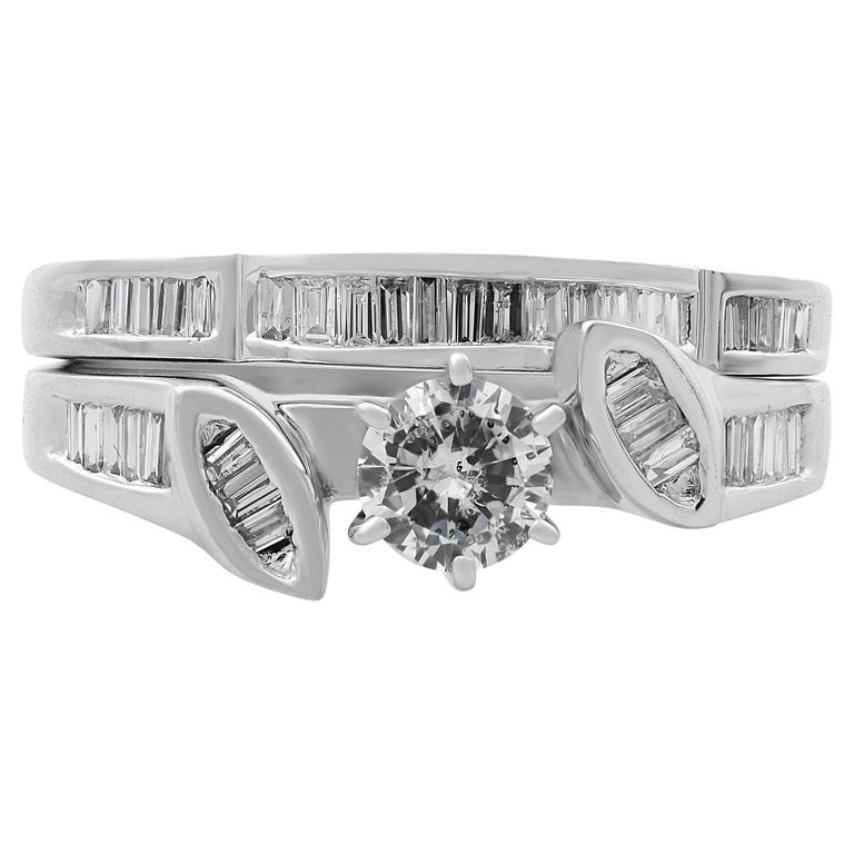 Rachel Koen 14K White Gold Diamond Two Piece Ring Set 0.75Cttw For Sale ...