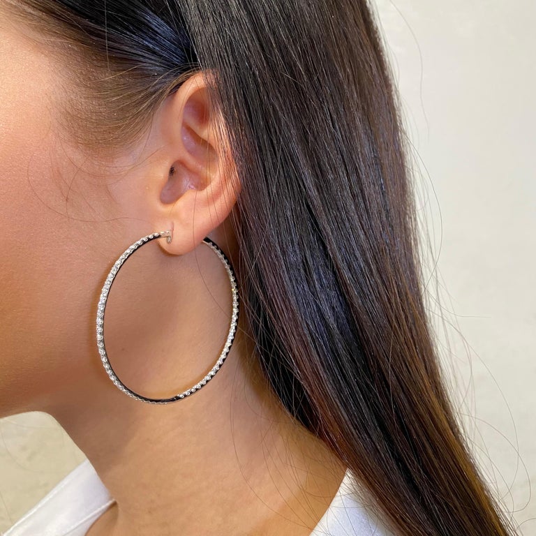 Rachel Koen 18 Karat White Gold Pave Diamond Large Hoop Earrings 4.00 ...