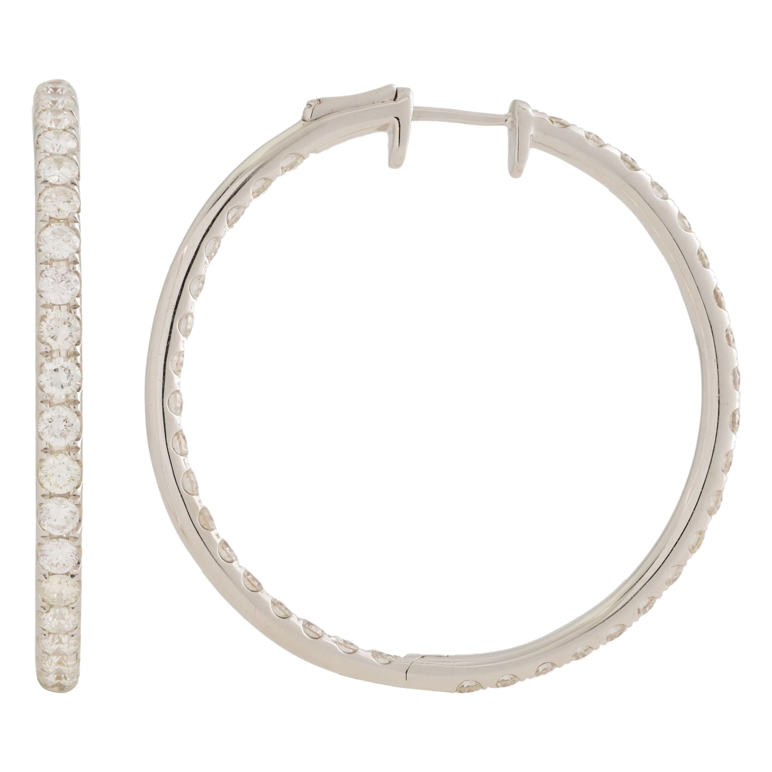 Multi Fancy Shape Diamond Hoop Earrings 3.50 Carat in 14 KT White Gold ...