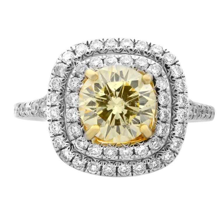 Rachel Koen 18 Karat White Gold Round Cut Fancy Yellow Diamond Ring 1. ...