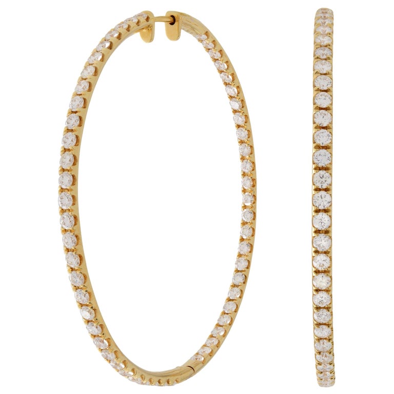 Rachel Koen Créoles en or jaune 18 carats avec grand diamant pavé de 5 ...