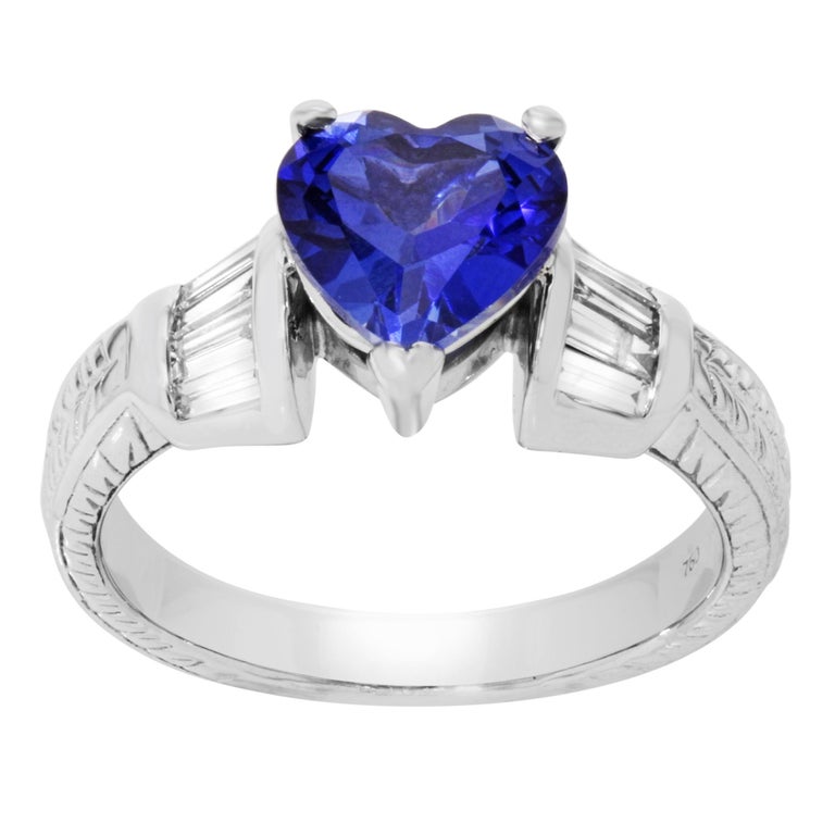 Rachel Koen 18K White Gold 1.25 Ctw Sapphire 0.30 Cttw Diamonds Ring ...