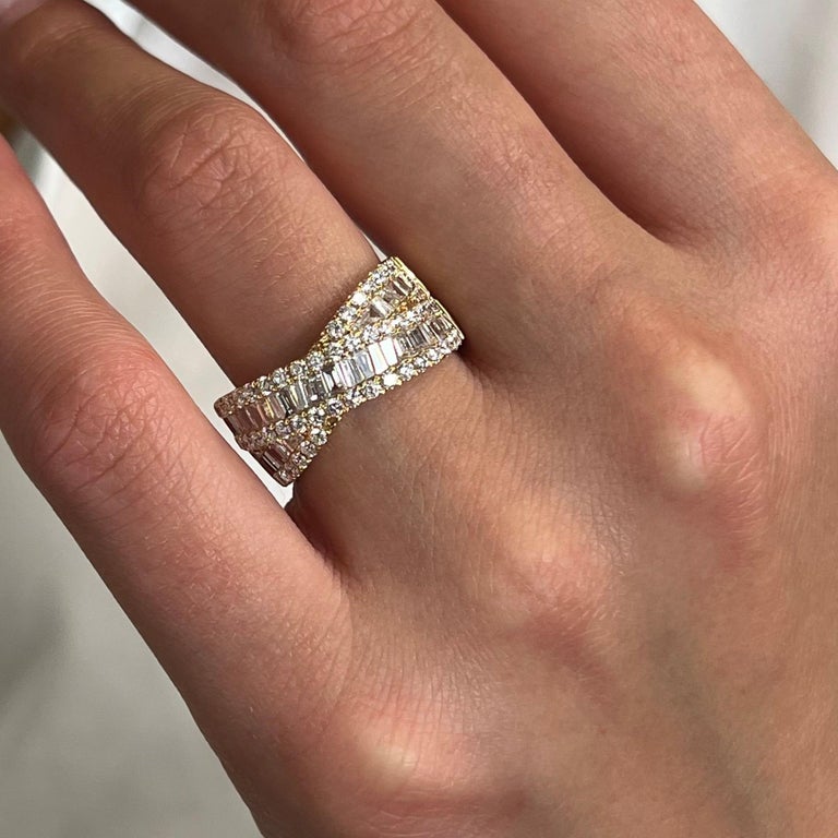 Rachel Koen 1.97Cttw Baguette and Round Diamond Ring 18K Yellow Gold ...