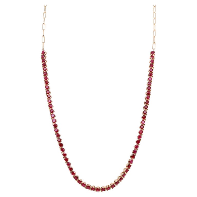 Rachel Koen 4.69cttw Three Prong Round Cut Ruby Choker Necklace 14K Yellow Gold For Sale at 1stDibs