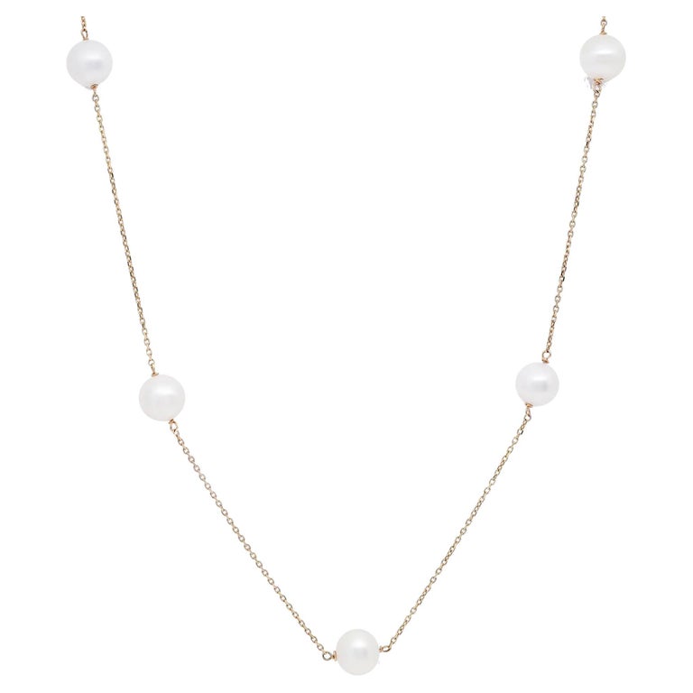 Rachel Koen 9 Fresh Water Pearls Ladies Chain Necklace 14K Yellow Gold ...