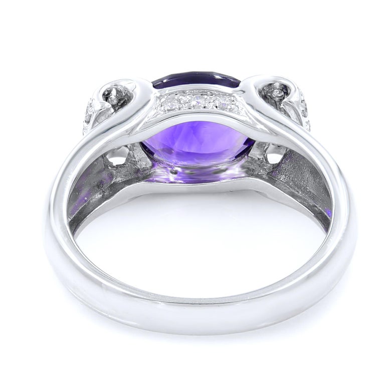 Rachel Koen Amethyst Diamond Ring 14K White Gold For Sale at 1stDibs