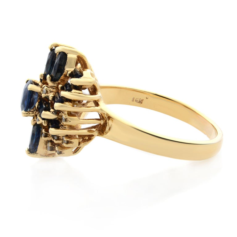 Rachel Koen Blue Sapphire and Diamond Cocktail Ring 14k Yellow Gold For ...