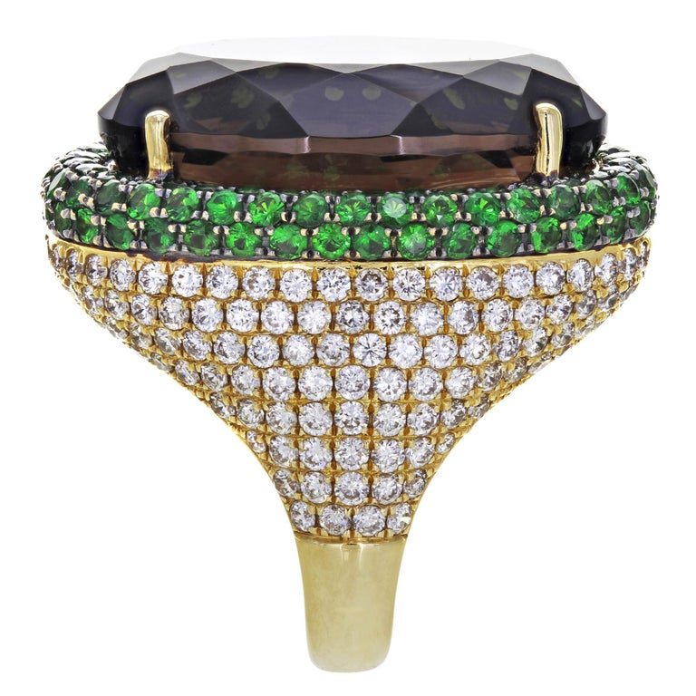 Rachel Koen Citrine Diamond Tsavorite Cocktail Ring 18K Yellow Gold For ...