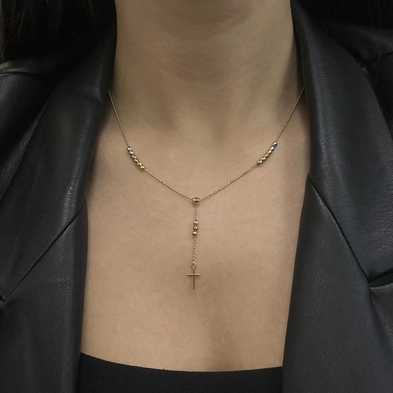 Rachel Koen Cross Lariat Chain Necklace 14k Multicolor Gold For Sale at ...