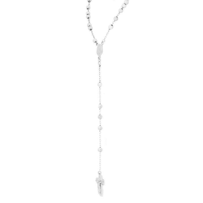 Rachel Koen Cross Rosary Lariat Necklace 14k White Gold For Sale at 1stDibs