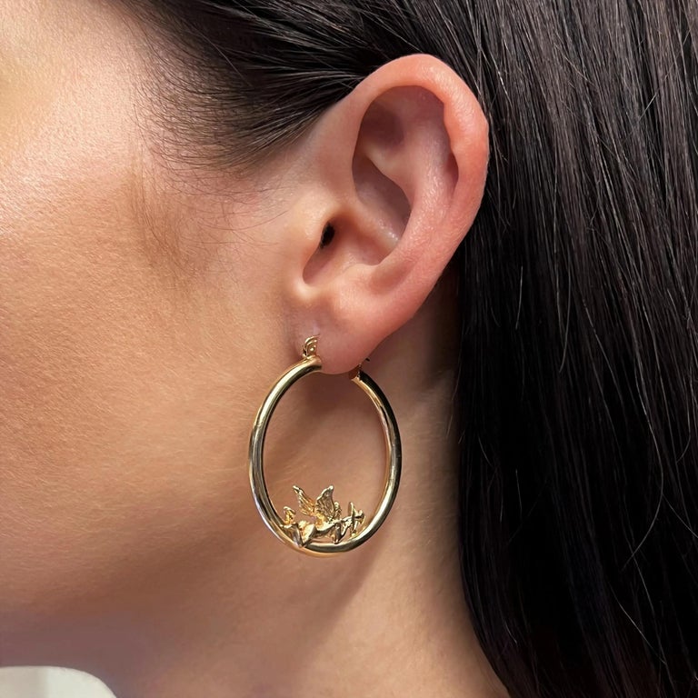 Rachel Koen Cupid Angel Hollow Round Hoop Earrings 14k Yellow Gold For ...