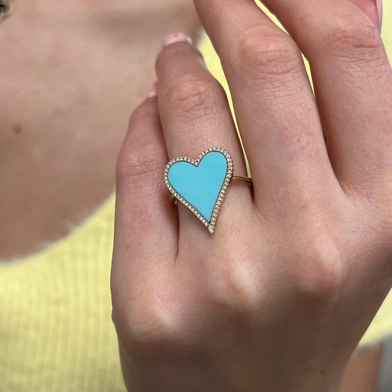 Rachel Koen Diamond 0.13cttw Turquoise 1.80cttw Heart Ring 14K Yellow ...