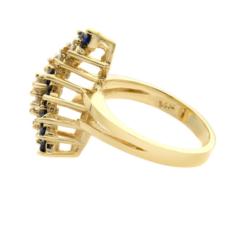 Rachel Koen Diamond and Blue Sapphire Ladies Cocktail Ring 14K Yellow ...