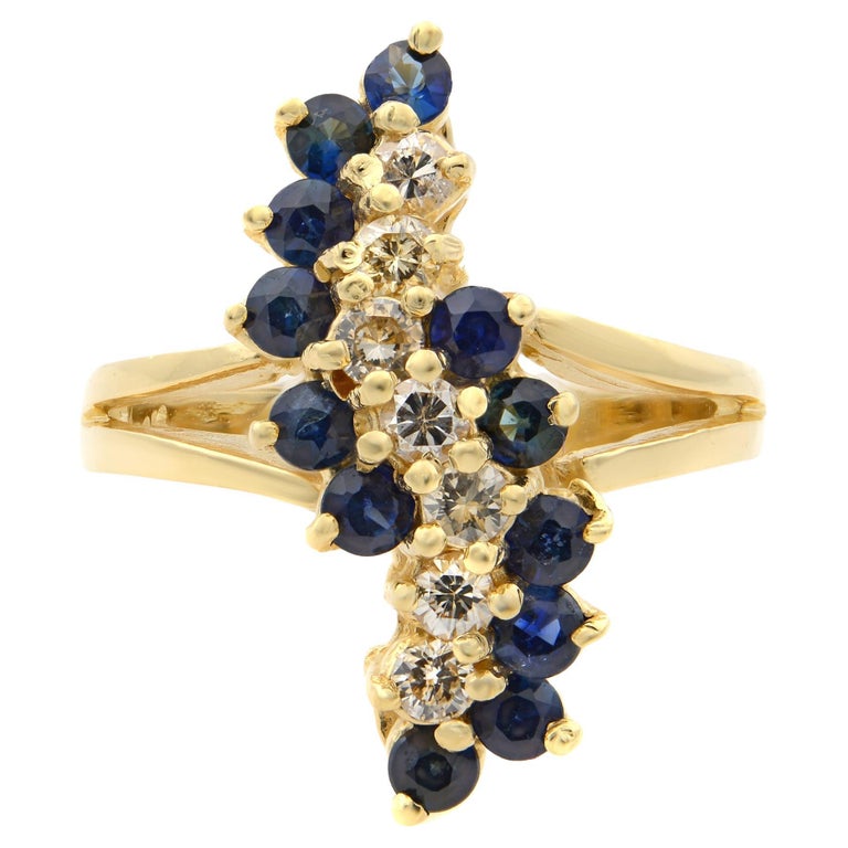 Rachel Koen Diamond and Blue Sapphire Ladies Cocktail Ring 14K Yellow ...