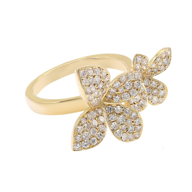Rachel Koen Diamond Double Flower Cocktail Ring 18K Yellow Gold 0.98ctw ...