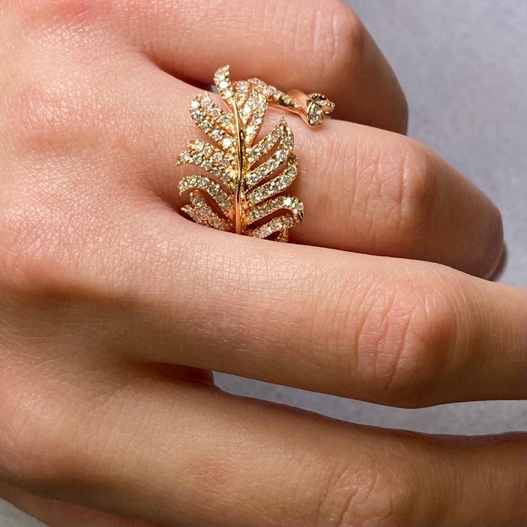 Rachel Koen Diamond Feather Statement Ring 18K Rose Gold 1.24cttw For ...