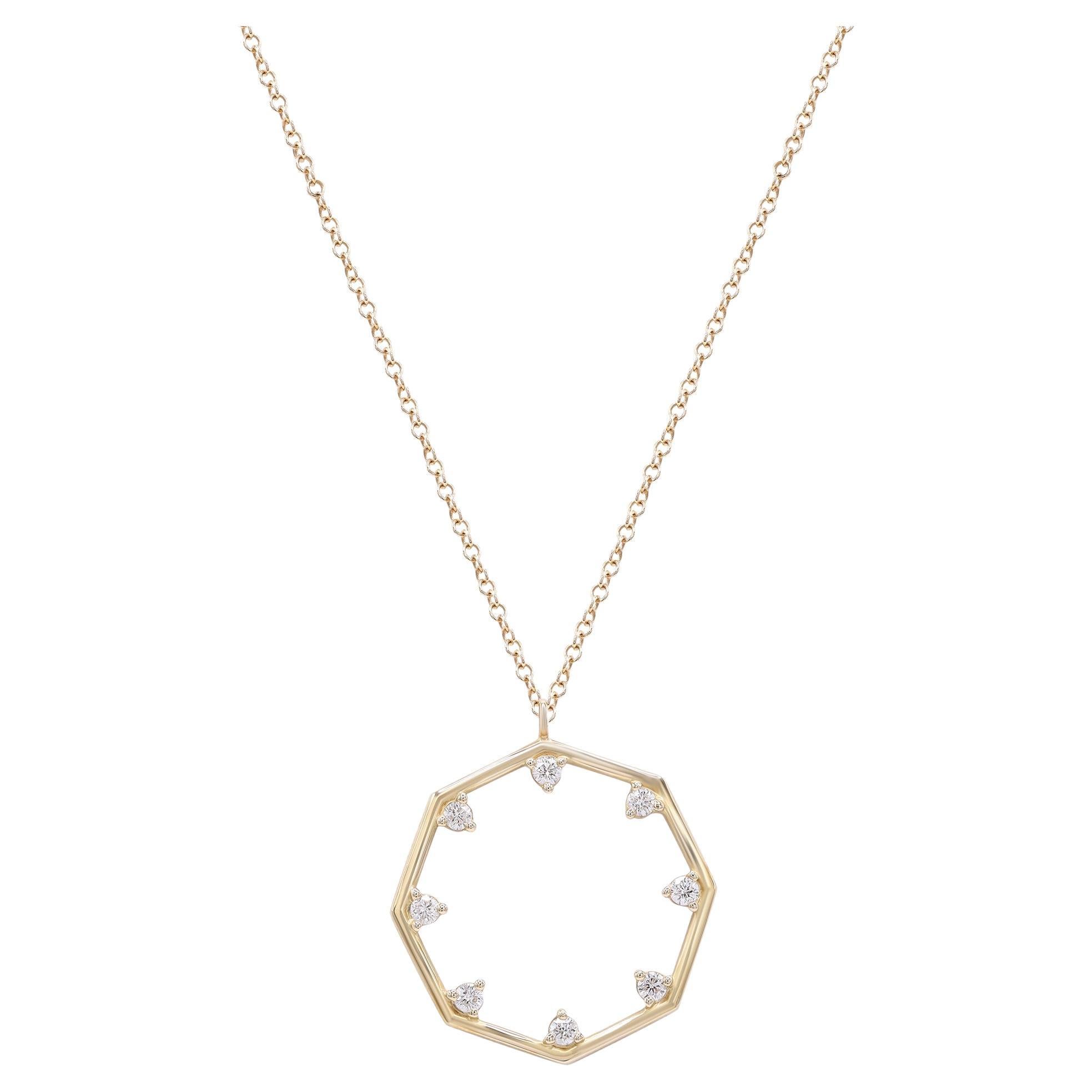 Rachel Koen Diamond Octagon Pendant Necklace 14K Yellow Gold 0.17Cttw ...