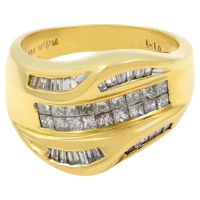 Rachel Koen Diamond Wave Ladies Cocktail Ring 18K Yellow Gold 1.10Cttw ...