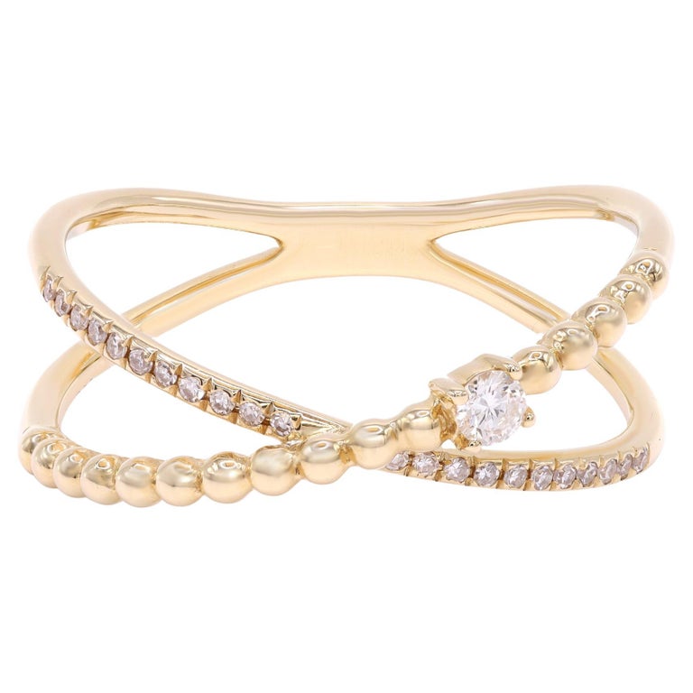 Rachel Koen Diamond X Ring 14K Yellow Gold 0.12cttw For Sale at 1stDibs