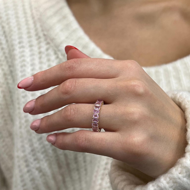 Rachel Koen Emerald Cut Pink Sapphire Eternity Band Ring 14K Yellow ...