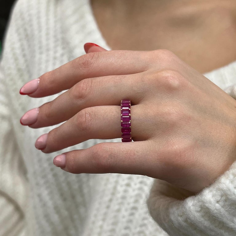 Rachel Koen Emerald Cut Ruby Eternity Band Ring 14K Yellow Gold For ...