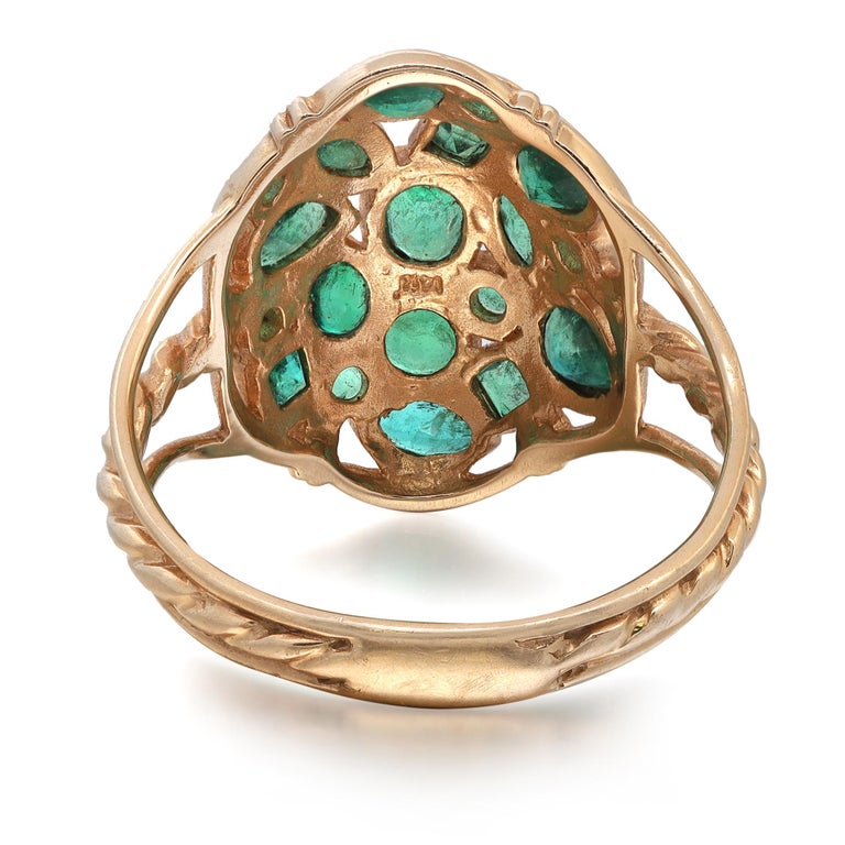 Rachel Koen Mixed Cut Green Emerald Cocktail Ring 14K Yellow Gold 2 ...