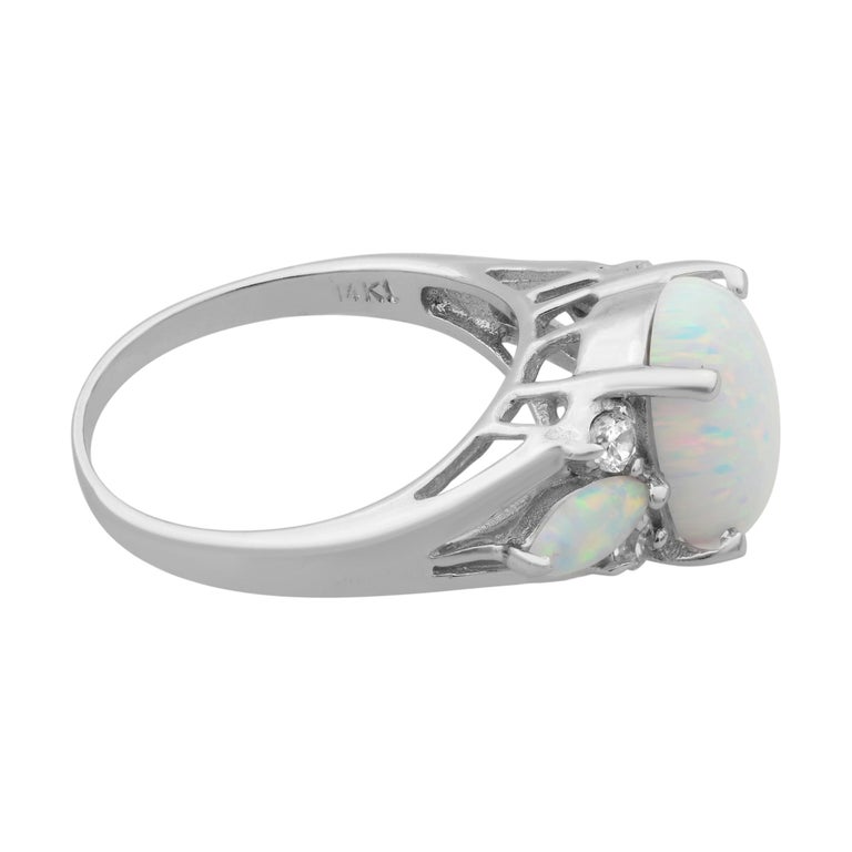 Rachel Koen Opal with Cubic Zirconia Ladies Ring 14K White Gold For ...