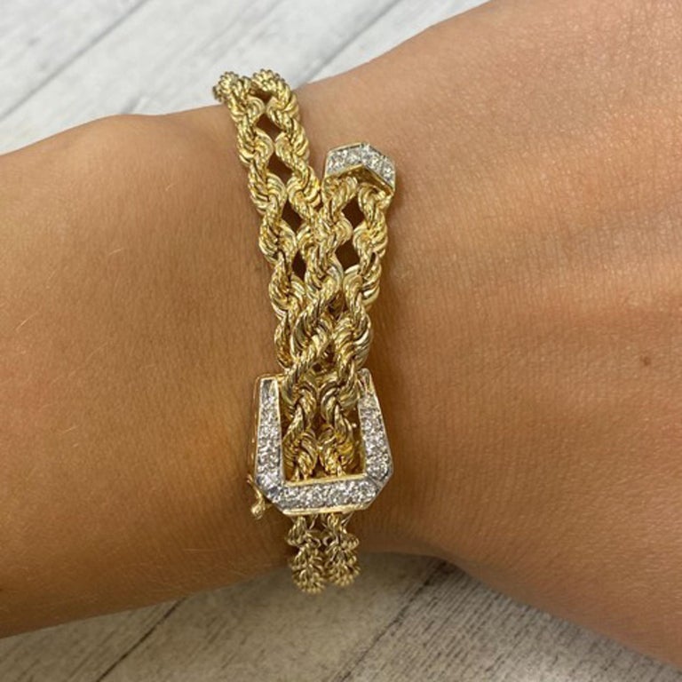 Rachel Koen Retro Woven Mesh Braided Diamond Buckle Bracelet 14K Yellow ...