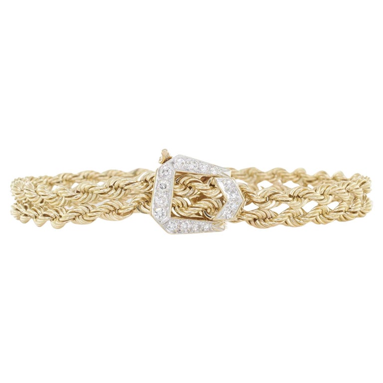 Rachel Koen Retro Woven Mesh Braided Diamond Buckle Bracelet 14K Yellow ...