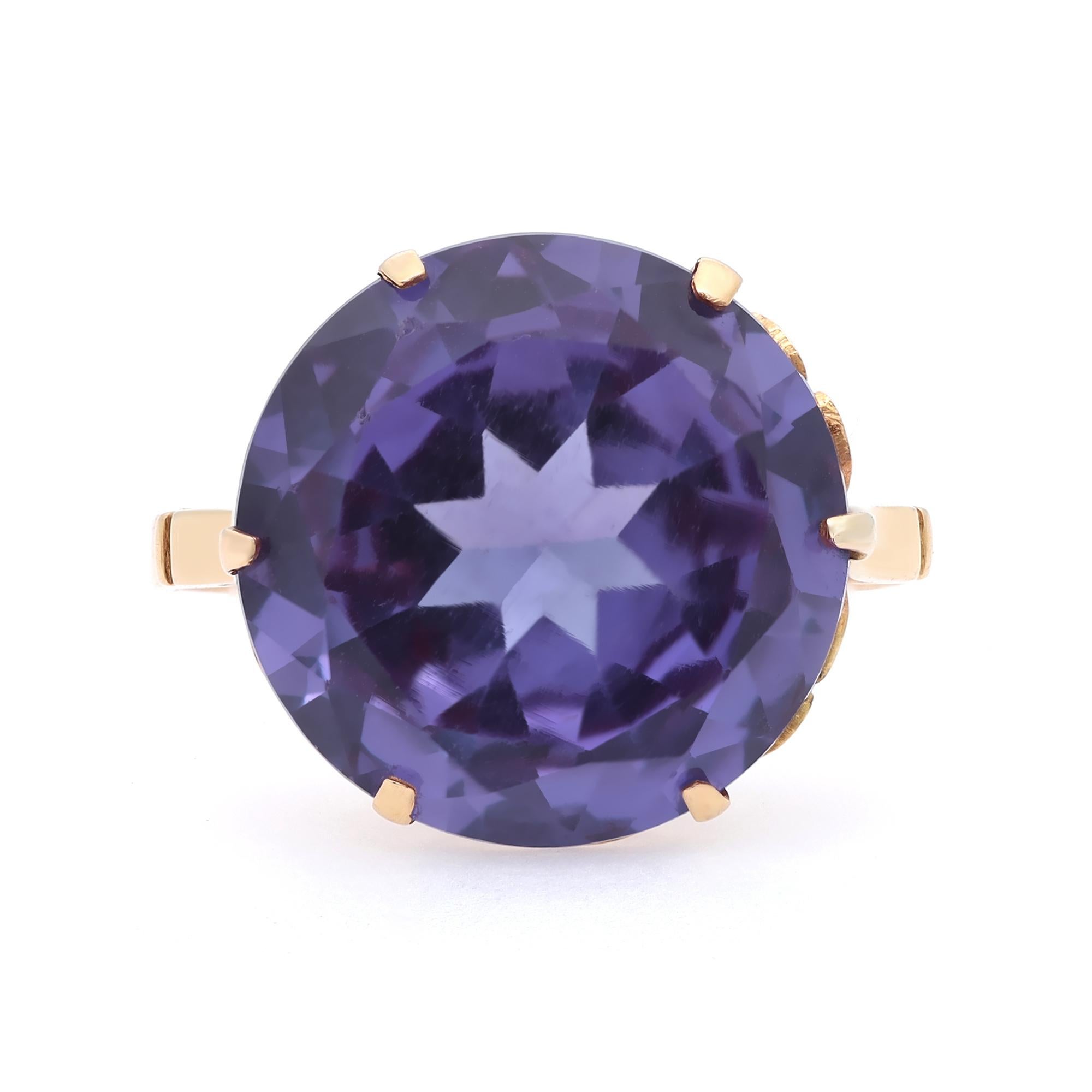 Rachel Koen Round Cut Purple Amethyst Cocktail Ring 18K Yellow Gold ...