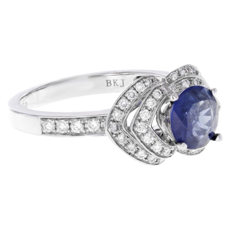 Rachel Koen Round Sapphire Diamond Ring 18K White Gold 1.5 Cttw For ...