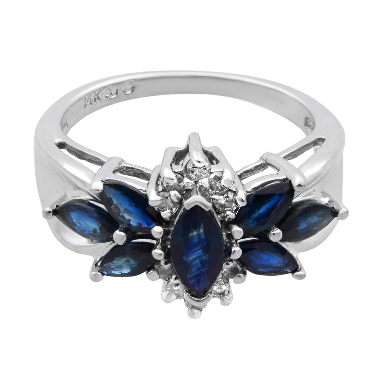 Rachel Koen Sapphire 1.0cttw Diamond 0.1cttw Cocktail Ring 14K White ...