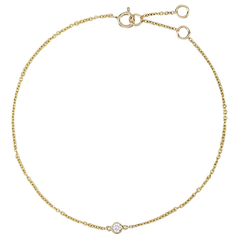 Rachel Koen Single Diamond Delicate Chain Yellow Gold Bracelet 0.10 ...