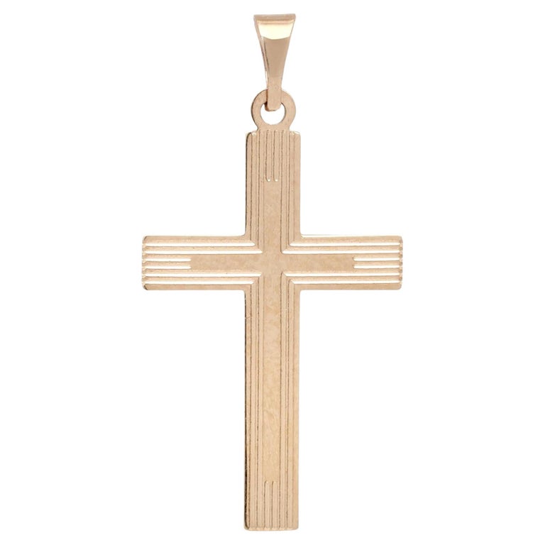 Rachel Koen Striped Small Cross Pendant Unisex 14k Yellow Gold For Sale ...